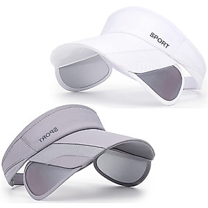 Sun Visor Hat for Women and Men 2 Pack - Retractable Brim Sport Hat, Summer Golf Tennis Running Beach Hat with Ponytail Hole