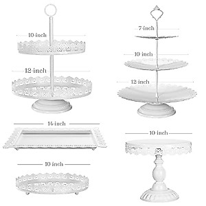 ALEDO White Cake Stand 5 Pcs, Dessert Table Display Set Metal Antique-inspired with Cake Pop Stand, Cupcake Tower, Treats Candy Station for Wedding Birthday Party Baby Shower Celebration Holiday Décor