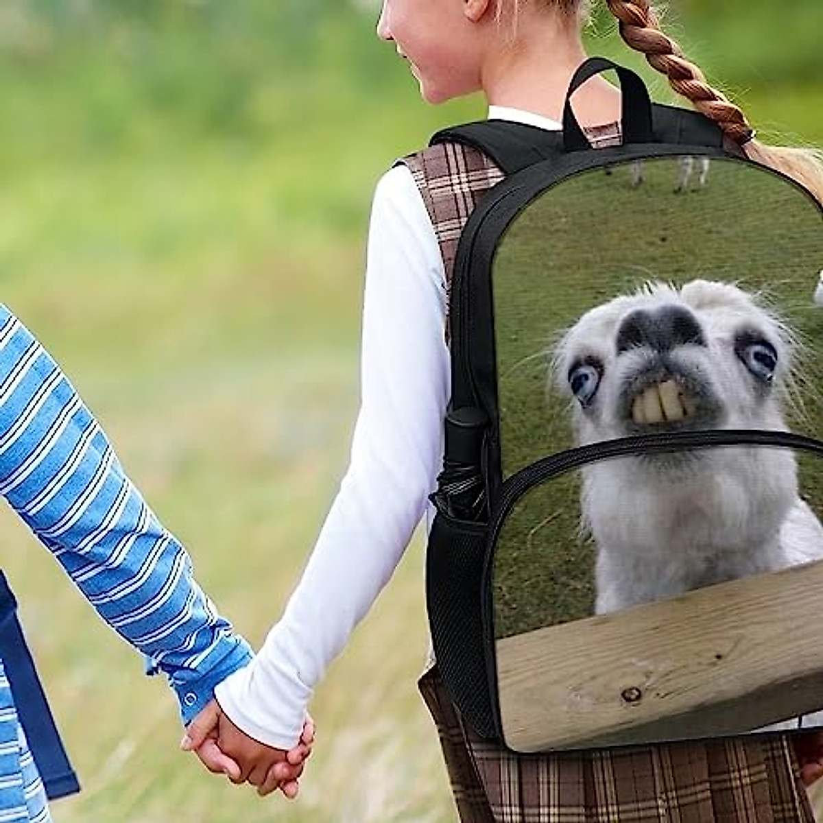 AmzPrint 17 Inch Funny Llama Backpack For Elementary Middle School Alpaca Backpack For Kids Child Back To School As Gift
