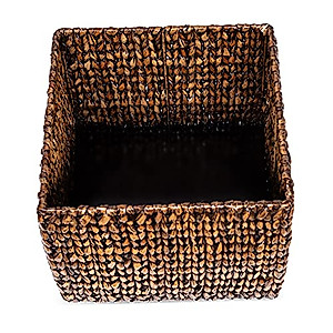 BirdRock Home Storage Cube Box with Lid - Brown Wash Seagrass - Hand Woven Container for Blankets Pillows - Sturdy Metal Frame