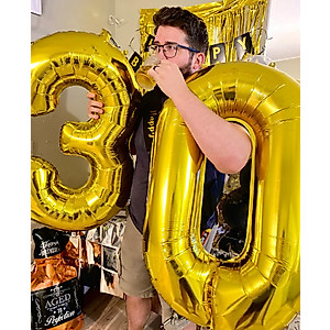 Gold Number Balloon 40 Inch, 0 Number Balloons, 10 20 30 40 50 Numbers Balloon Birthday Decorations, Gold Party Supplies for Women Men