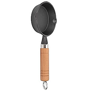 Topyond 10CM Casting Iron Grill Pan, Flat Bottomed Egg Frying Pan Even Heating Bbq Pan with Wood Handle for BBQ Cooking