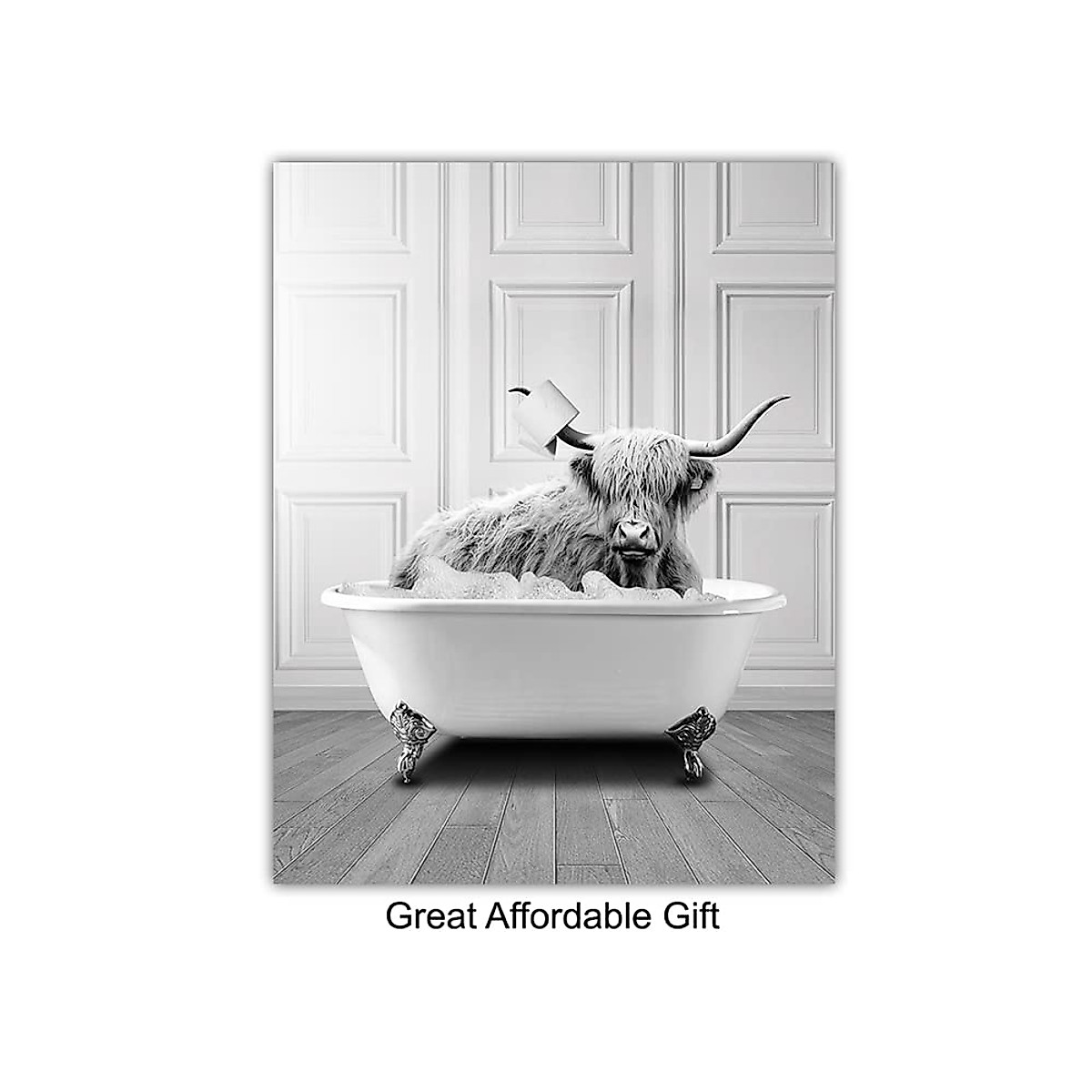 Cute Bathroom Wall Art & Decor - Funny Bathroom Decor for Women, Kids - Cow Elephant Bear Giraffe Penguin Wall Art Set - Bathroom Pictures - Bath Wall Decor - Bathroom Accessories - Powder room Sign