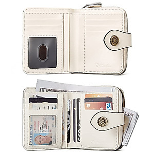 BOSTANTEN Leather Laptop Backpack Purse Casual College Casual Bags Daypack Beige-White and Leather Wallets for Women RFID Blocking Zipper Pocket Small Bifold Wallet Card Case White