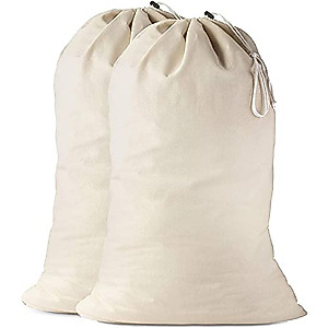 Laundry Bag Large 24 X 36 inch Heavy duty 100% Cotton Canvas natural color fabric Draw Strings Organizer travel camp home college Dorm Dirty cloth plain Big Santa Sacks storage (Pack of 2)