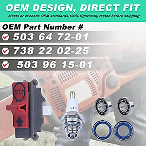 Chainsaw Cylinder Crankcase Muffle Gasket Oil Seal Crankshaft Ball Bearing 15pcs Kit for Husqvarna 362 365 371 372 372XP Replacement Parts with Washer, Clutch Piston Bearing Fuel Filter etc.