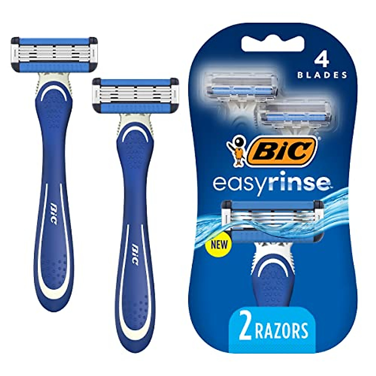BIC EasyRinse Anti-Clogging Men's Disposable Razors for a Smoother Shave With Less Irritation*, Easy Rinse Shaving Razors With 4 Blades, 2 Count