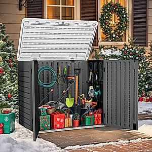 YITAHOME Outdoor Resin Storage Sheds, 39 in Height Lockable Waterproof Horizontal Shed w/o Shelf，Easy to Assemble Shed Storage for Garden Tools, Dark Gray