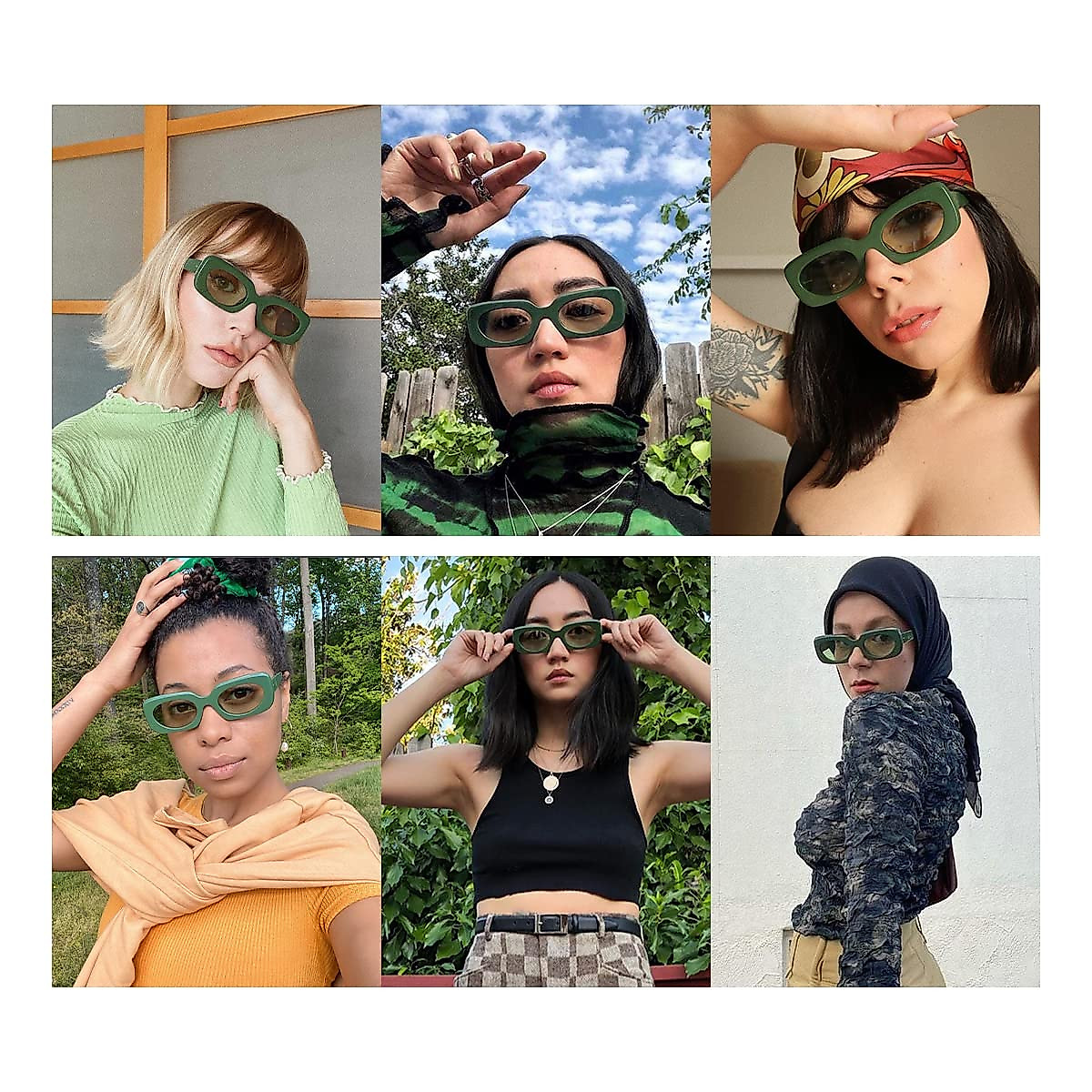 VANLINKER Rectangle Sunglasses for Women Retro Trendy Fashion Eyewear Narrow Thin Square Frame UV400 Protection VL9624 Green Frame/Green Lens