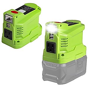Portable Power Supply Inverter for Ryobi 18V Lithium Battery, TEPULAS DC 18V to AC 120V Power Inverter Generator 150W, Power Source USB Phone Charger Adapter for Ryobi with AC Outlet & LED Light