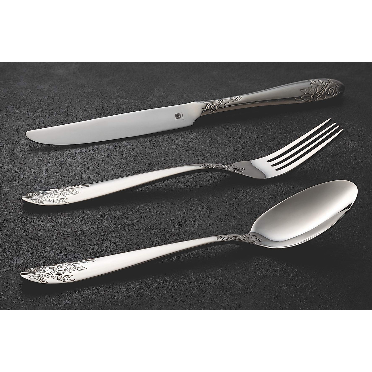 DANIALLI Imperial Silverware Set - 18/10 Stainless Steel Flatware Set for Elegant Dining - Dishwasher Safe Cutlery Set - Floral Silverware Set (20-Piece)