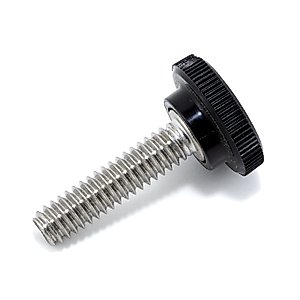 1/4"-20 x 1 Thumb Screw Stainless Steel - Black Knurled Round Plastic Knob - Standard/Coarse Thread Thumbscrew - Length: 1.000" - Proudly Built in USA - Package of (10)