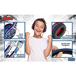 eKids Avengers Kids Adjustable Headband, Stereo Sound, 3.5Mm Jack, Volume Limited Headphones for School, Home, Travel