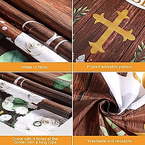 God Bless Baptism Backdrop First Holy Communion Party Decorations Christening Ceremony Newborn Baby Shower Banner Rustic Wood White Floral Ribbon Photography Background Decor Supplies 71 x 43 Inch