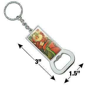 GRAPHICS & MORE Christmas Holiday Retro Antique Santa Sleigh Keychain Rectangle Chrome Plated Metal Bottle Cap Opener