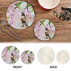 Trivets for Hot Pots Dishes Heat Resistant, Hummingbird Hot Mats Pads for Kitchen Decorative Counter Tops Dining Washable Pot Holder Coasters Set