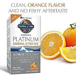 Garden of Life Minami Supercritical Platinum Omega 3 Fish Oil Supplement - Orange, Ultimate Once Daily for Heart & Brain Health, 1100Mg Omega-3S, 1,000 Iu Vitamin D3, 60 Softgels