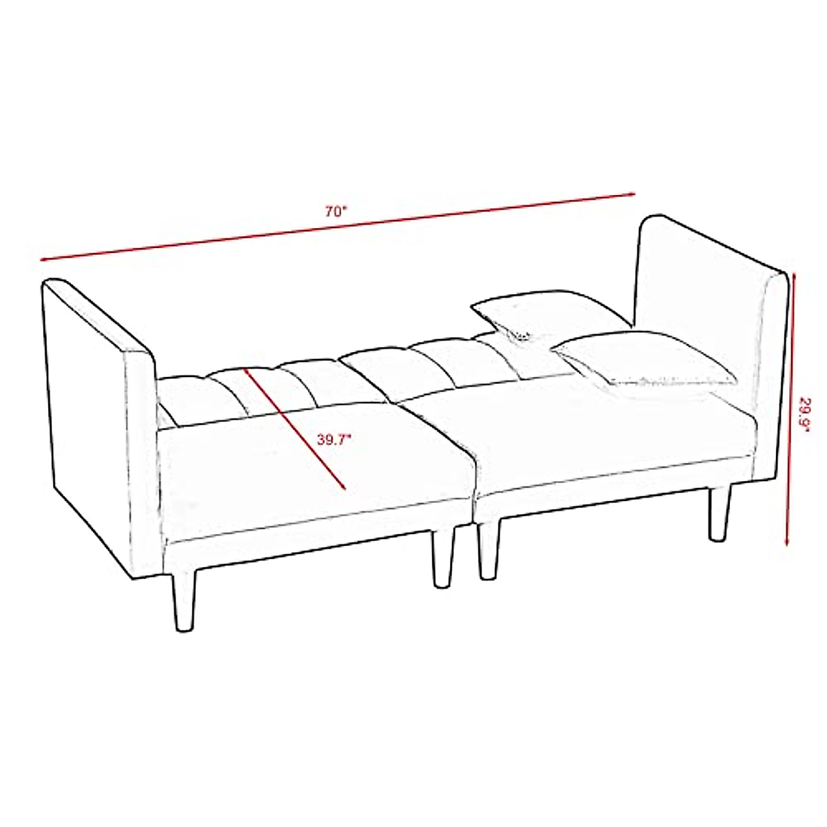 Cotoala Catalina Convertible Futon Sofa Bed, Modern Velvet Tufted Upholstered Loveseat Folding Couch with 2 Pillows and Metal Legs, Adjustable Backrest and Detachable Armrests, Pink