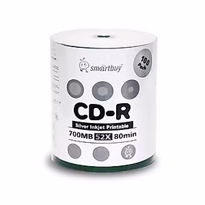 Smartbuy 300-disc 700mb/80min 52x CD-R Silver Inkjet Hub Printable Blank Media Disc + Black Permanent Marker