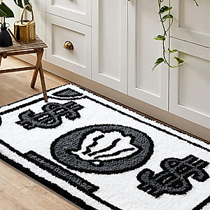 RoomTalks Boho Cute Rugs for Bathroom Kitchen Dorm Bedroom Aesthetic, 2x3 Small Area Rugs Throw Carpet, Black and White Funky Trendy Cool Bath Mat Non Slip Washable Cartoon Kids Bathroom Rugs Decor