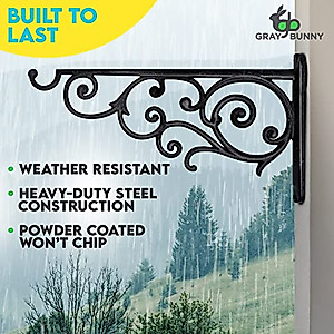 Gray Bunny Outdoor Plant Hanger Hook, 14” Large Victorian Heavy Duty Iron Wall Hooks for Bird Feeders, Lanterns, Wind Chimes, Patio Decor - Black