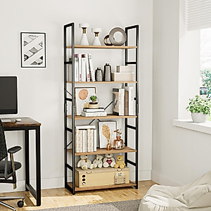 OTK 5 Tier Bookshelf, Tall Bookcase, Office Shelf Storage Organizer, Modern Book Shelf for Living Room, Bedroom, and Home Office, Natural