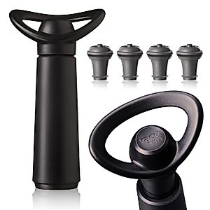Vacu Vin Wine Saver Concerto - Black - 1 Pump 4 Stoppers - Wine Stoppers for Bottles with Vacuum Pump and Pourer - Reusable - Made in the Netherlands