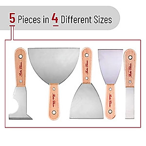 Bates- Paint Scraper, 5 Pc Scraper Tool, Putty Knife Set, Putty Knife, Painting Tools, 5 in 1 Tool, Spackle Knife, Wallpaper Scraper, Painters Tool, Crown Molding Tool, Paint Remover for Wood, Scraper