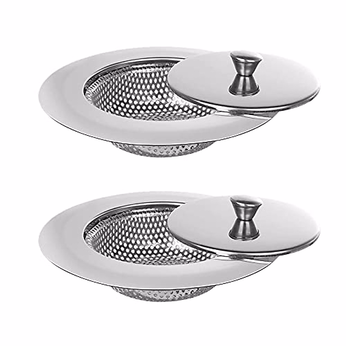 Kitchen Sink Strainer, Large Diameter Stainless Steel Sink Drain Plug Filter with Lid, Suitable for Bathrooms Basket Catcher Cover Home Housewarming Gifts (2PCS)