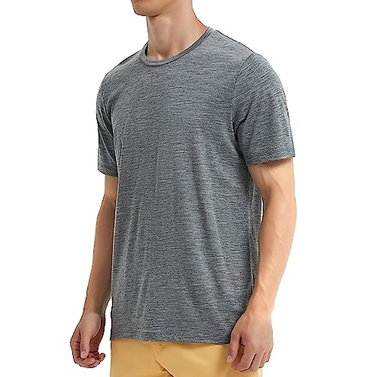 YUERD M&W 100% Merino Wool T-Shirt Mens Short Sleeve Merino Wool T Shirts for Men Grey