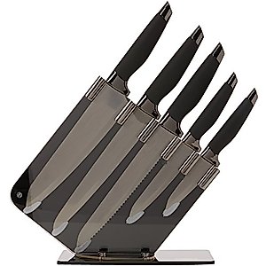 Tower Kitchen Stainless Steel Blades and Acrylic Stand, 5-Piece Knife Set, Black Damascus Effect