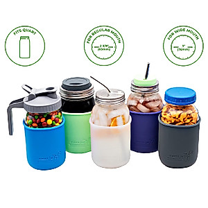Quart 32oz Silicone Sleeves/Jackets for Protecting Ball, Kerr, Canning Jars by Mason Jar Lifestyle (Charcoal Gray, 2 Pack)
