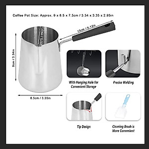Pilipane 12oz Turkish Coffee Heat Pot, Milk Butter Warmer Pot, tovetop Melting Boiling Pot with Spout, Arabic Coffee Maker for Maple Syrup, Sauce Heating, 18/8 Stainless Steel