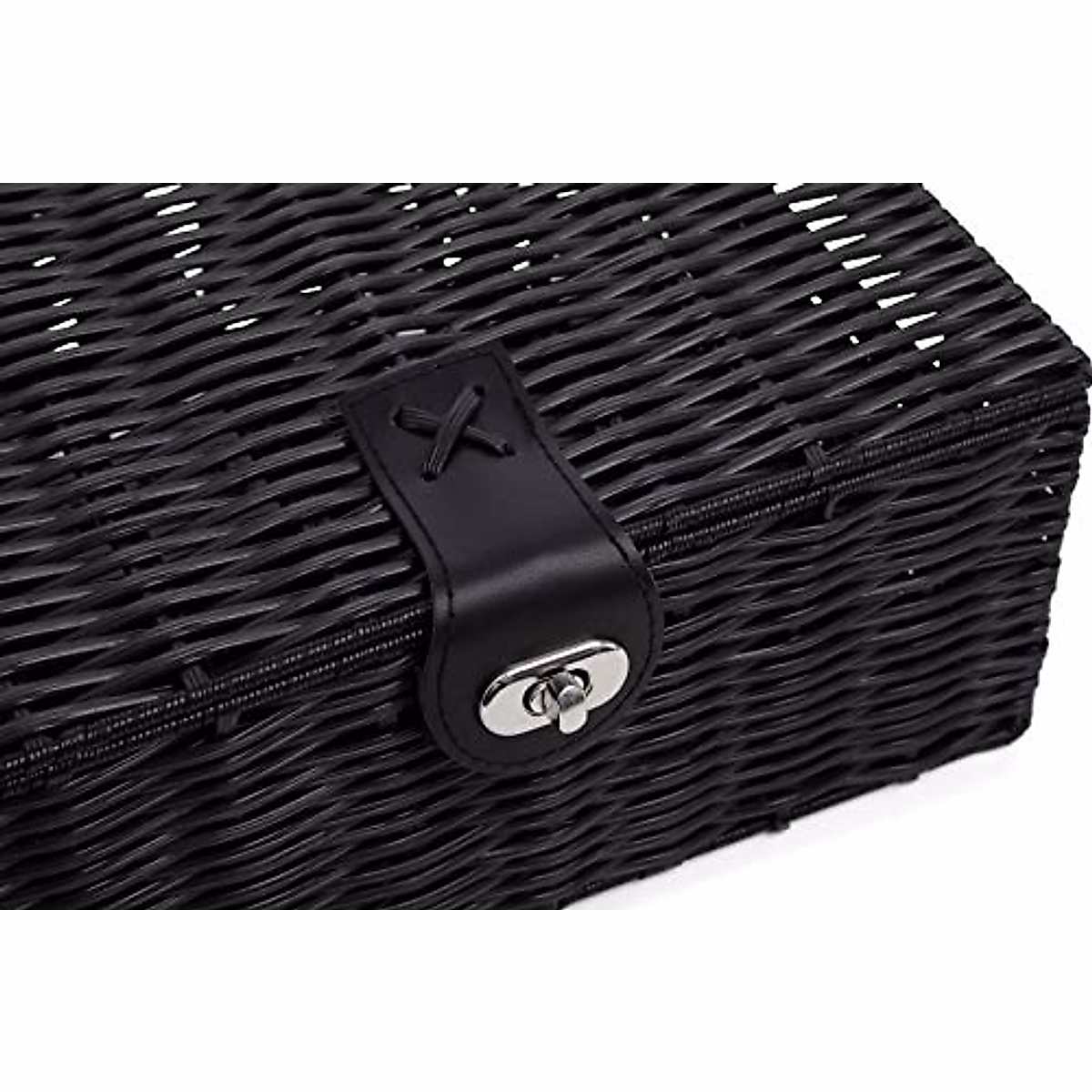 ARPAN Small Resin Woven Storage Basket Box with Lid & Lock-Black