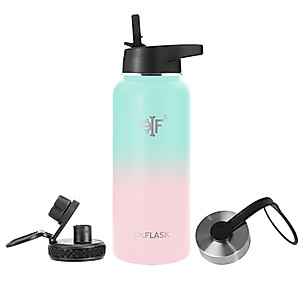 Dr.FLASK Sports Water Bottle - 32 Oz, 3 Lids (Straw Lid), Leak Proof, Vacuum Insulated Stainless Steel, Double Walled, Thermo Mug, Metal Canteen