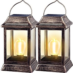 UBright Solar Lantern Solar Outdoor Lights Metal Solar Lights, Hanging Solar Lights Lanterns Outdoor Waterproof Solar Garden Lights Pathway Lights Solar Powered Lights for Patio Yard LED Bulb 2 Pack