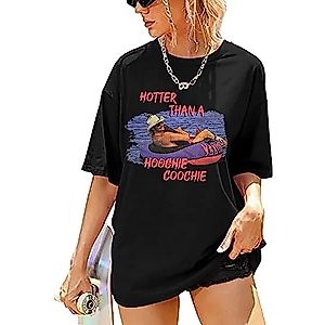 Hotter Than a Hoochie Coochie Oversized T Shirt Women Summer Beach Vacation Tops Vintage Graphic Country Music Tee (M, Black)