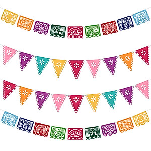 Sainyarh 4 Pieces Day of The Dead Banners Papel Picado Banner Mexican Fiesta Birthday Party Decorations, Felt Dia De Los Muertos Garland, Cinco de Mayo Hanging Flag, Halloween Kids Party Supplies