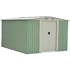 Goplus Outdoor Storage Shed Galvanized Steel Garden Tool House w/Sliding Door, 10 x 8ft (Green)
