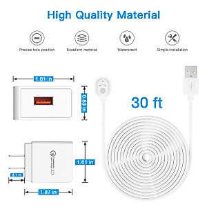 OkeMeeo 30ft Charger for Arlo Pro 3 Floodlight, Indoor Outdoor Charging Cable with QC 3.0 adapter for Continuously Charging Pro 3 Floodlight (1 Pack)