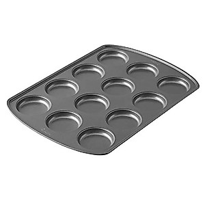 Wilton Perfect Results Premium Non-Stick Bakeware Muffin Top Pan - The Shallow Baking Cups Make Perfect Muffin Tops, Drop Cookies or Whoopie Pie Shells, 12-Cavity, Steel