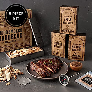 Wood Smoked BBQ Grill Set | Cooking Gifts & Grilling Gifts for Men | Gifts for Dad, Brother, Boyfriend, & Husband | Unique Barbeque Grill Accessories, 8-Piece Mens Gift Set, Outdoor Gifts