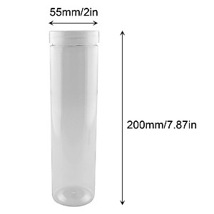 JCBIZ 6pcs 55x200mm Transparent Plastic Bottles Clear Can with Aluminium Lids for Liquids, Beads, Pins and Small Items