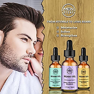 MENSTORY Beard Growth Oil 3 Scent Pack, Cedarwood, Sandalwood, and Sage, Moisturizing, Softening, Beards & Mustaches Facial Hair Growth oil for Men, Beard Gifts for Man Dad Father Boyfriend (3 fl oz total)