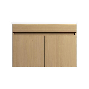 SSLine Modern 30" Floating Bathroom Vanity with Sink Wall Mounted Bathroom Vanity with Top Basin & Storage Cabinet Wood Hanging Vanity w/Ceramic Sink for Small Bath Powder Room (Light Oak)