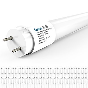 Sunco 50 Pack T8 LED Bulbs 4 Foot, LED Fluorescent Tube Replacement, 4ft LED Tube Light, Ballast Bypass, 18W, 2200 LM, 5000K Daylight, Single Ended Power, Frosted Lens, UL