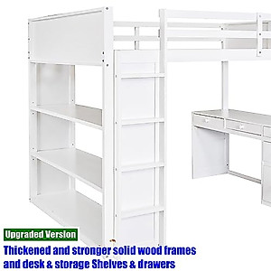 ZORQ Upgraded Version & Stronger Solid Wood Loft Bed Full Size with Storage Shelves and Drawers, More Stable Thickened Wooden Full Size Loft Bed Frame with Desk Underneath (Easier To Assemble) (White)