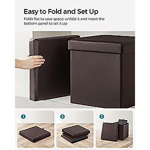 SONGMICS 15" x 15" x 15" Storage Ottoman Cube / Footrest Stool / Coffee Table / Puppy Step, Holds Up to 660lbs , Faux Leather ,Brown ULSF10B