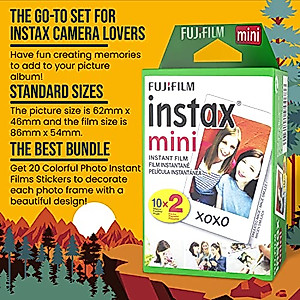 Fujifilm Instax Mini Film - Fuji Film Instant Film - Twin Pack (20 Sheets) - Bundled with Moshify 20 Colorful Sticker Frames