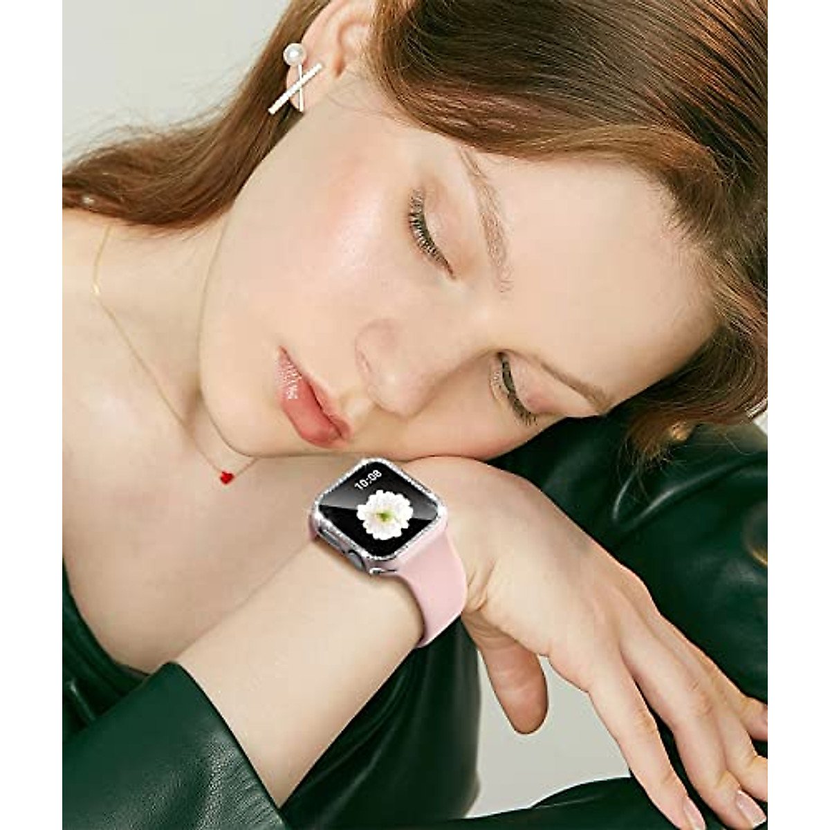 ZAROTO for Apple Watch case 40mm with Tempered Glass Screen Protector for iwatch Series 6/5/4/SE, Bling Crystal Diamond Rhinestone Bumper Full Cover Protective Case Women Girls 40mm Pink